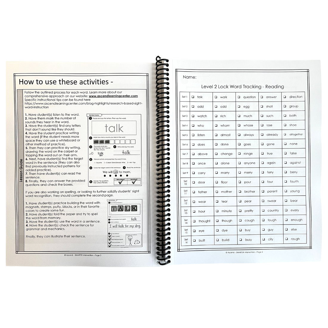 Level 2 Lock Word Activities Workbook – Ascend SMARTER Intervention